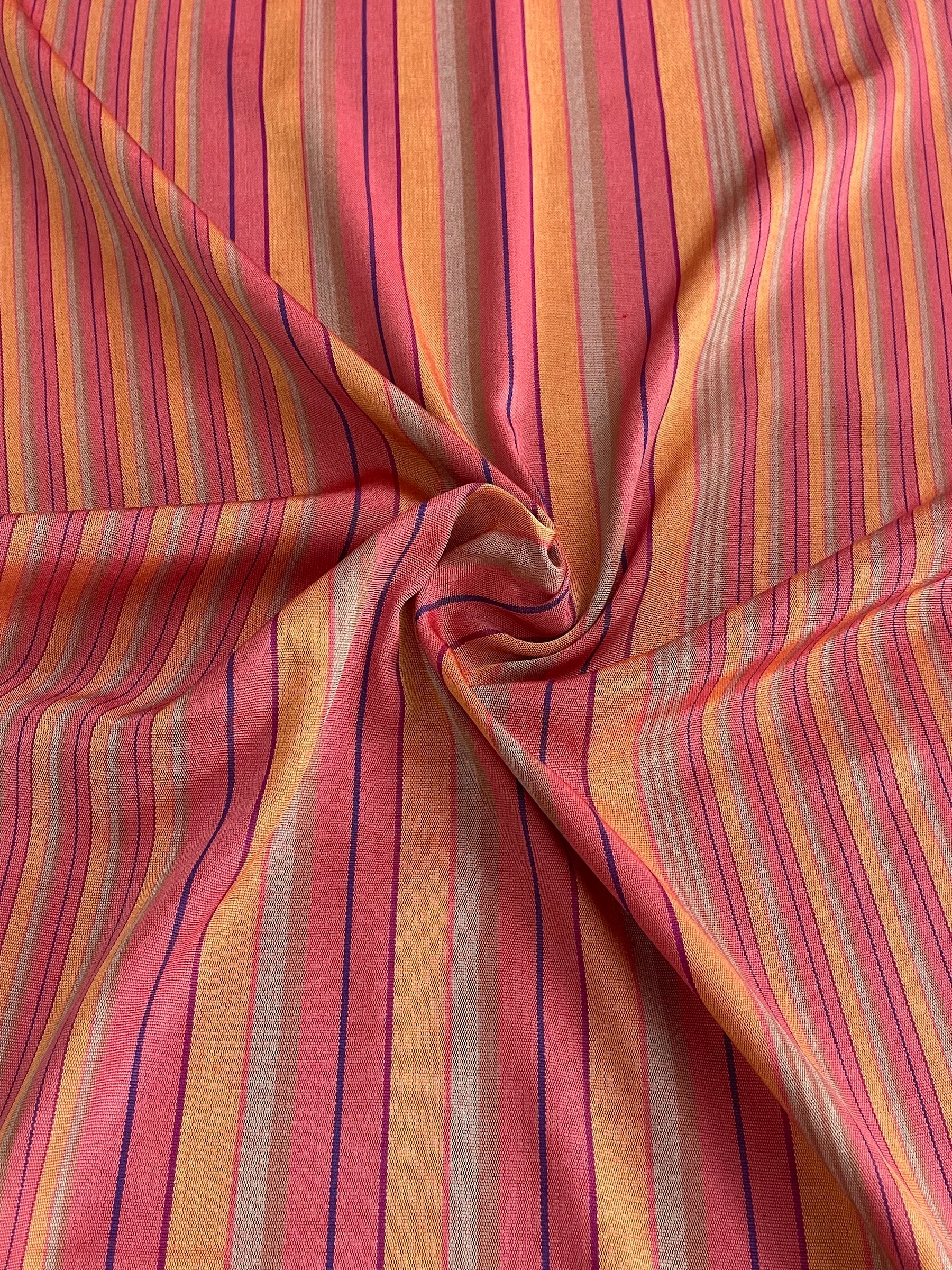 Pink & Orange & Multicolor striped fabric by the yard. 19.5" wide ...